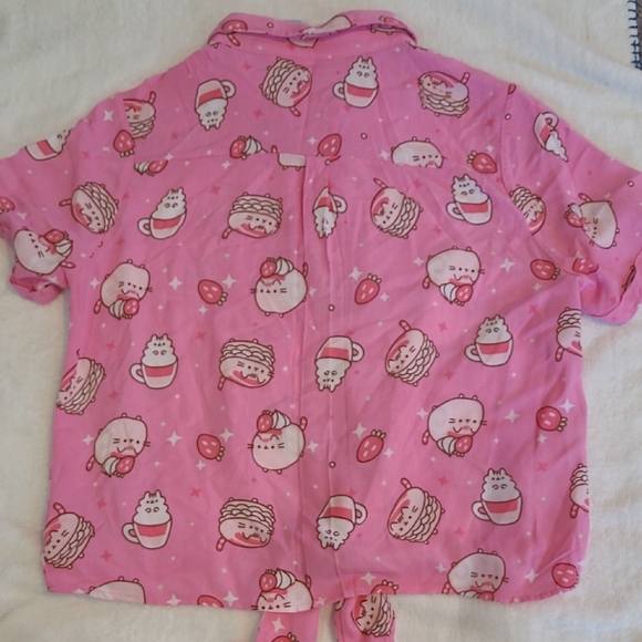 Pusheen | Tops | Pusheen Pink Sweets Tiefront Woven Button Up | Poshmark